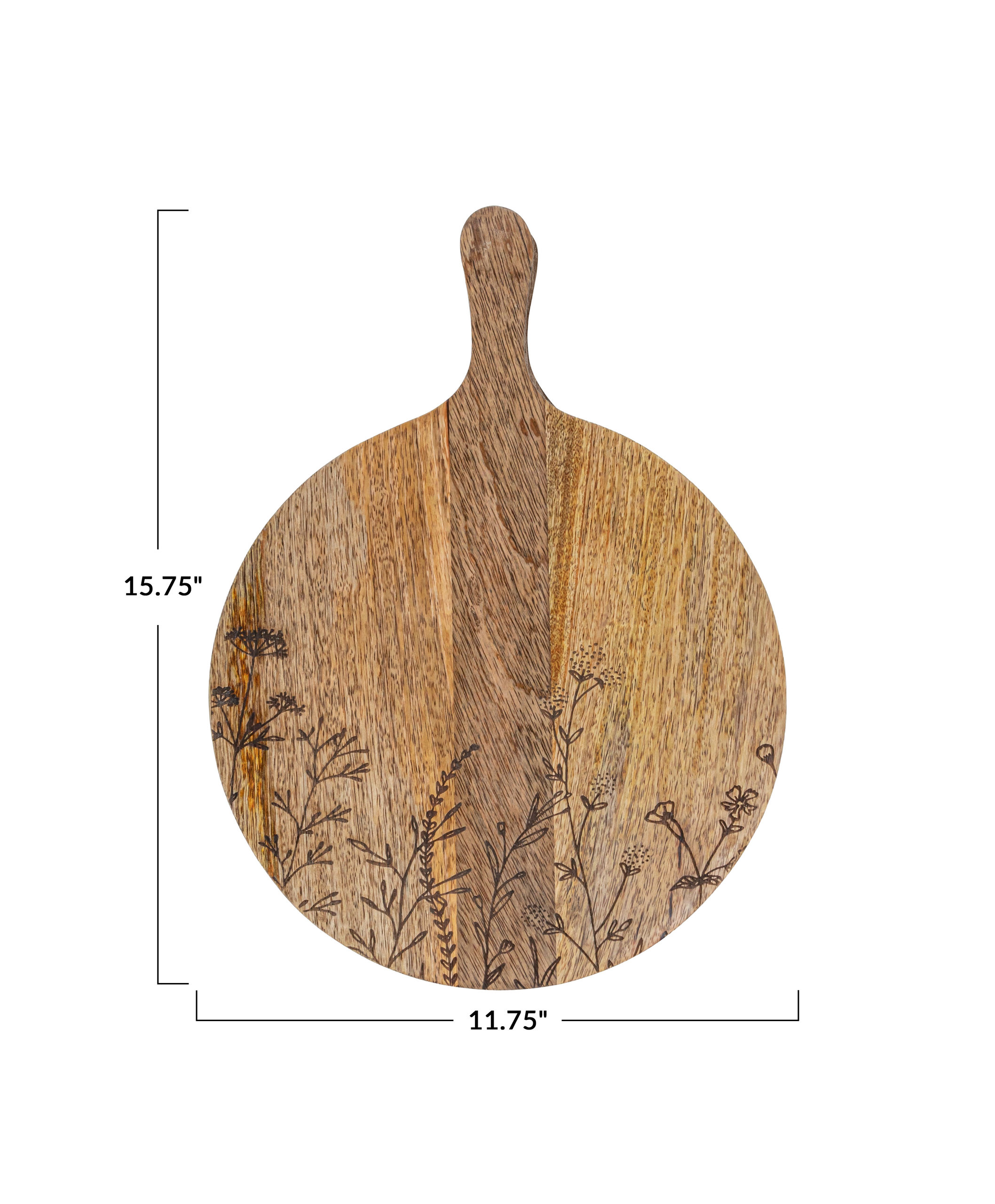 Mango Wood Cheese Board With Laser Etched Flowers, Natural ...