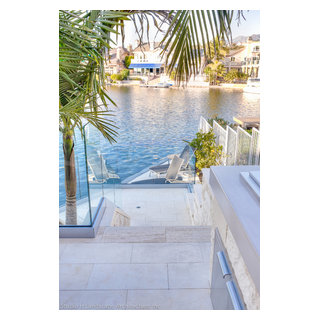 Limestone Stairs & Glass Fence Railing - Contemporary - Orange County ...