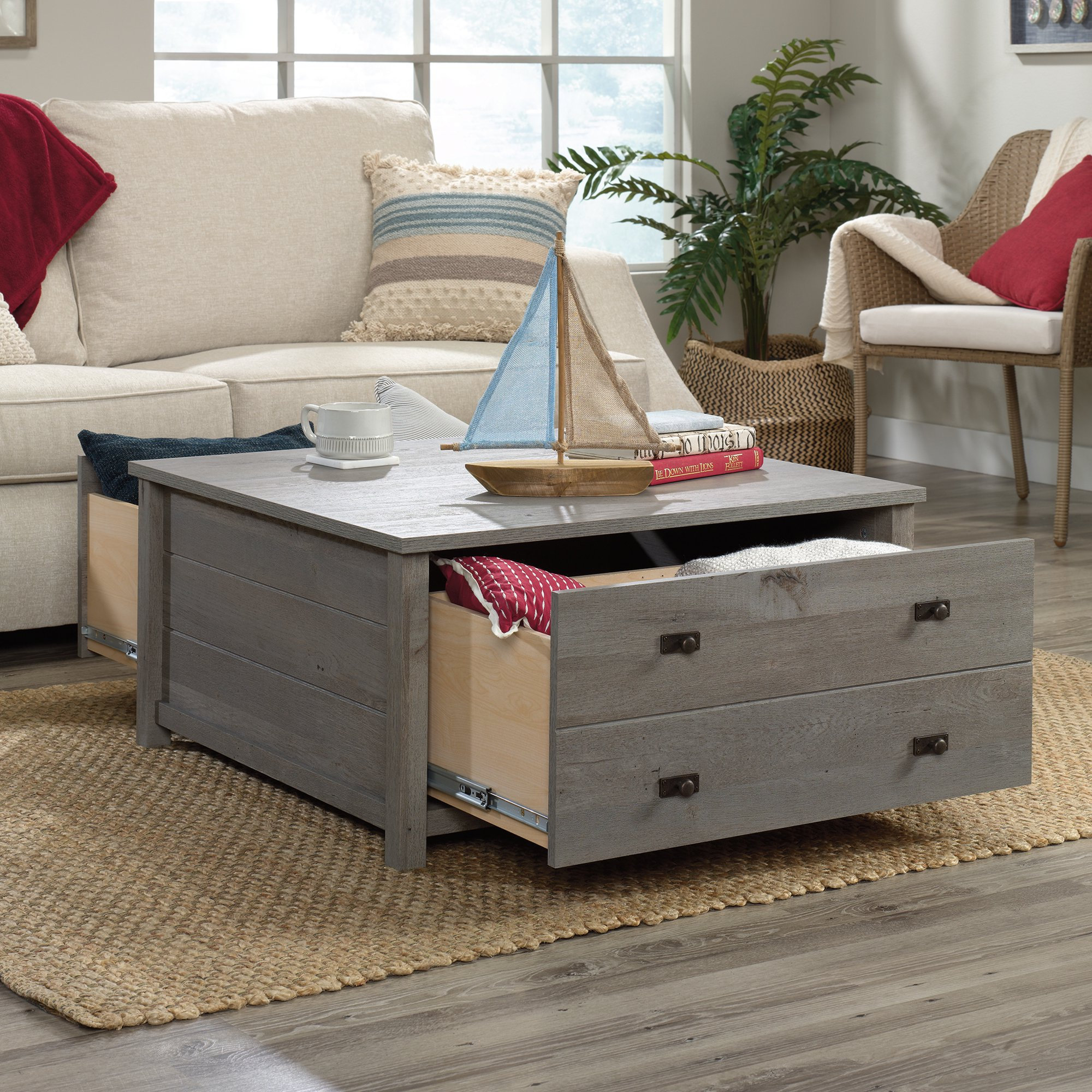 Cottage Road Modern Storage Coffee Table with Full Extension Drawers ...