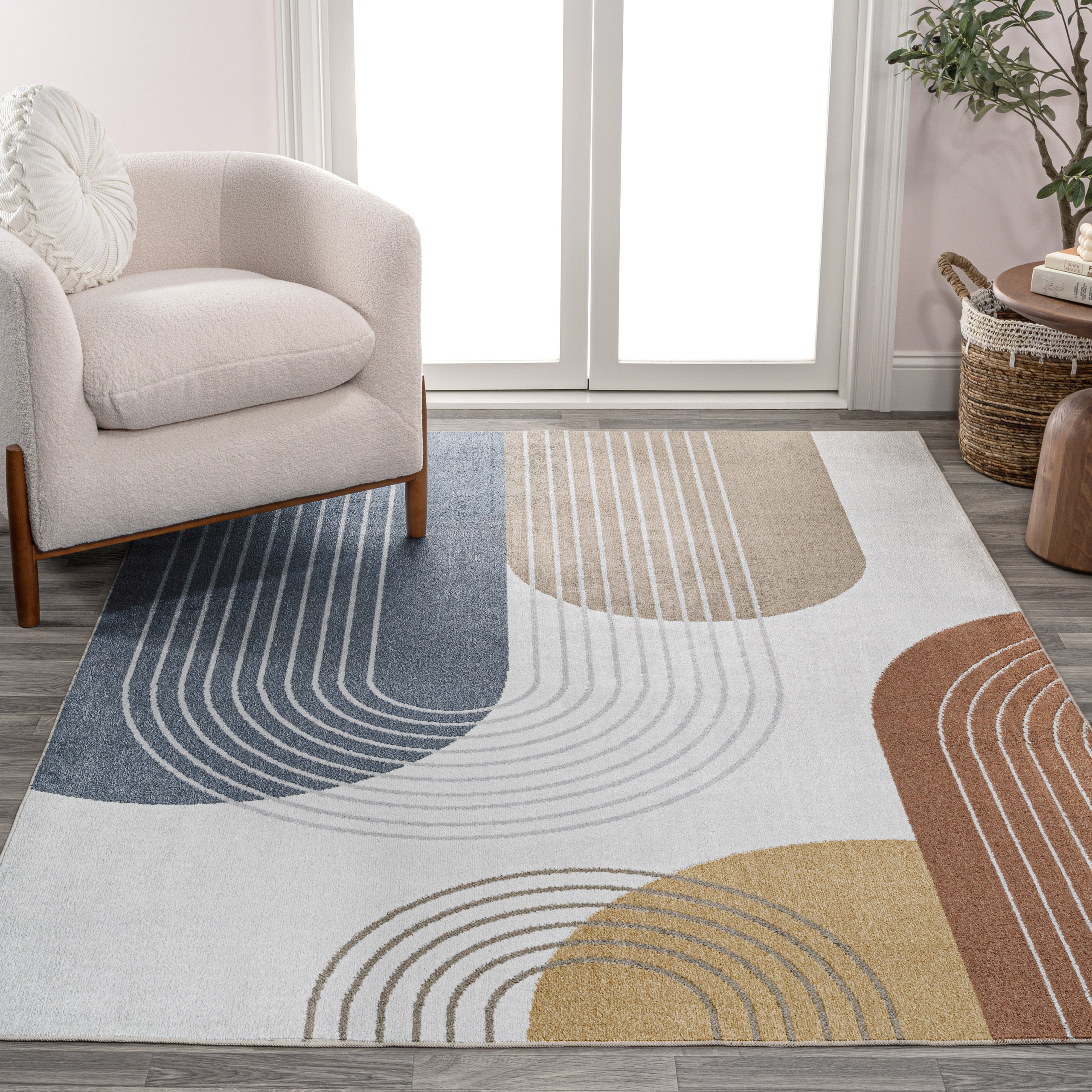 Arches Contemporary Minimalist Machine-Washable Area Rug, 5 ft. x 8 ft ...