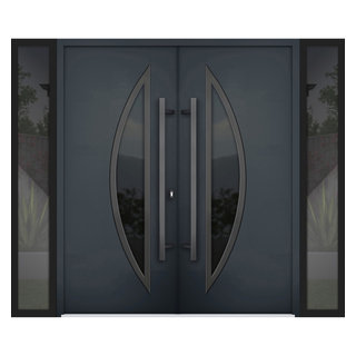 Exterior Prehung Double Doors Deux 6501 Black Enamel Tinted Black Glass ...
