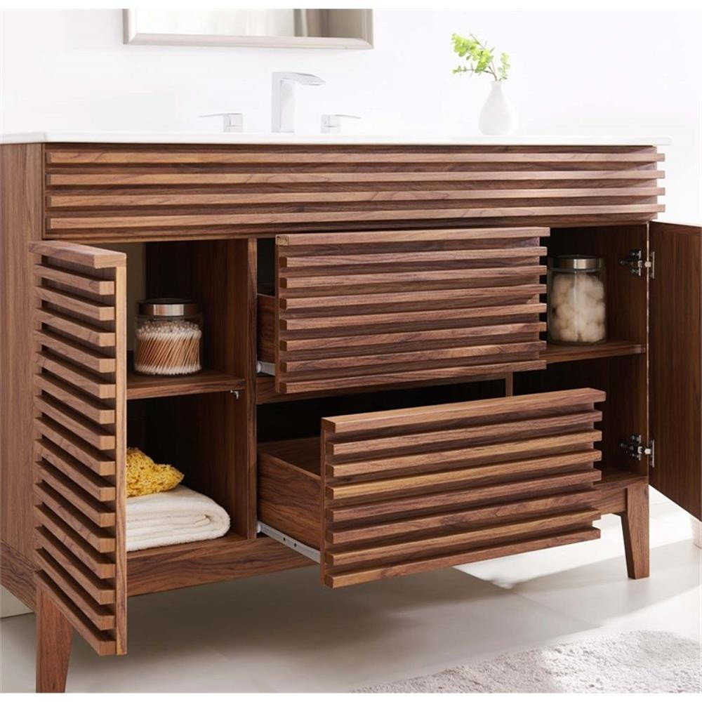 Modway Render 48" Modern Plastic Single Sink Bathroom Vanity in Walnut ...