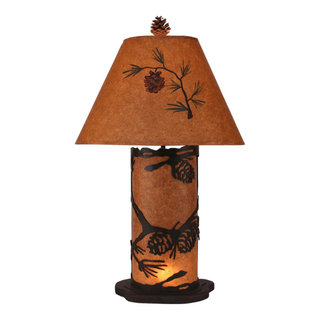 Small Kodiak and Rustic Brown Pine cone Table Lamp With Nightlight ...