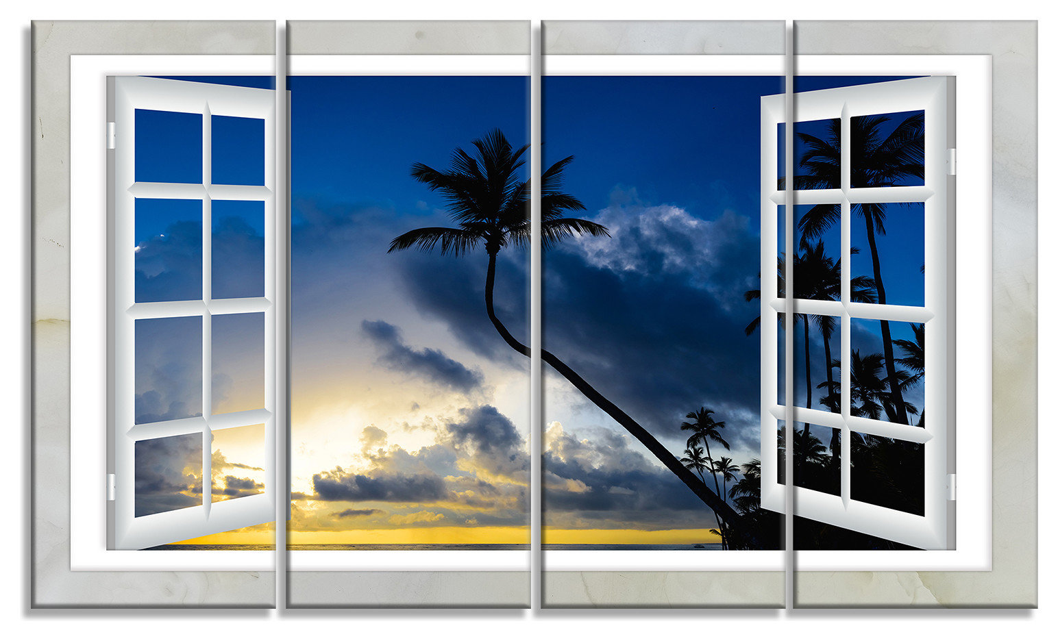 "Window To Beach With Coconut Palms" Landscape Art Wall Art, 48"x28" 4 ...