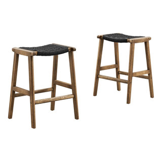 Saoirse Woven Rope Wood Counter Stool - Set of 2 - Walnut Black - Beach ...