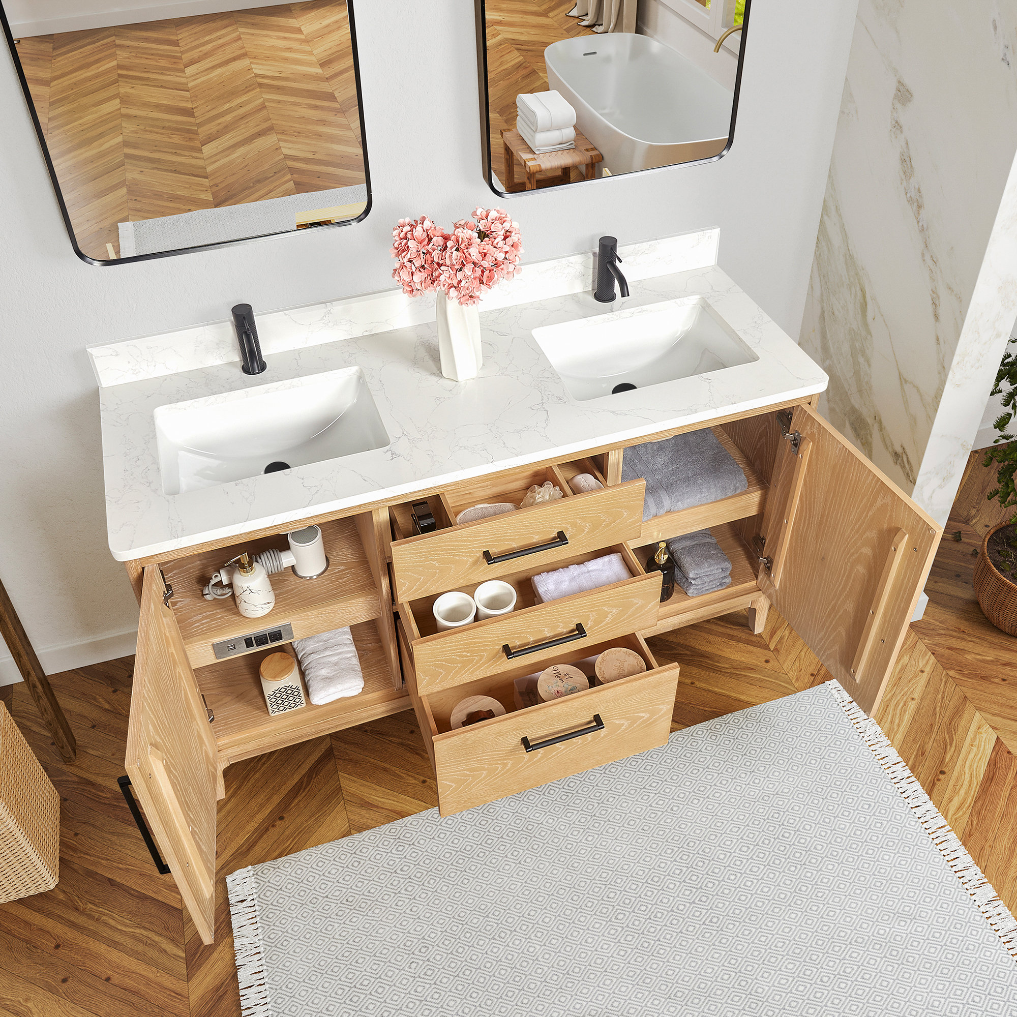 Gara Bath Vanity, Stone Top, 60" - Transitional - Bathroom Vanities And ...