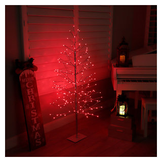 60"H Indoor/Outdoor Artificial Christmas Tree with Red LED Lights ...