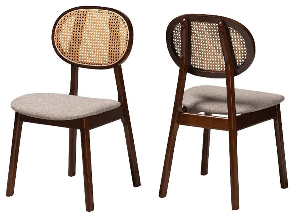 Baxton Studio Darrion Grey Fabric and Brown Wood 2-Piece Dining Chair ...