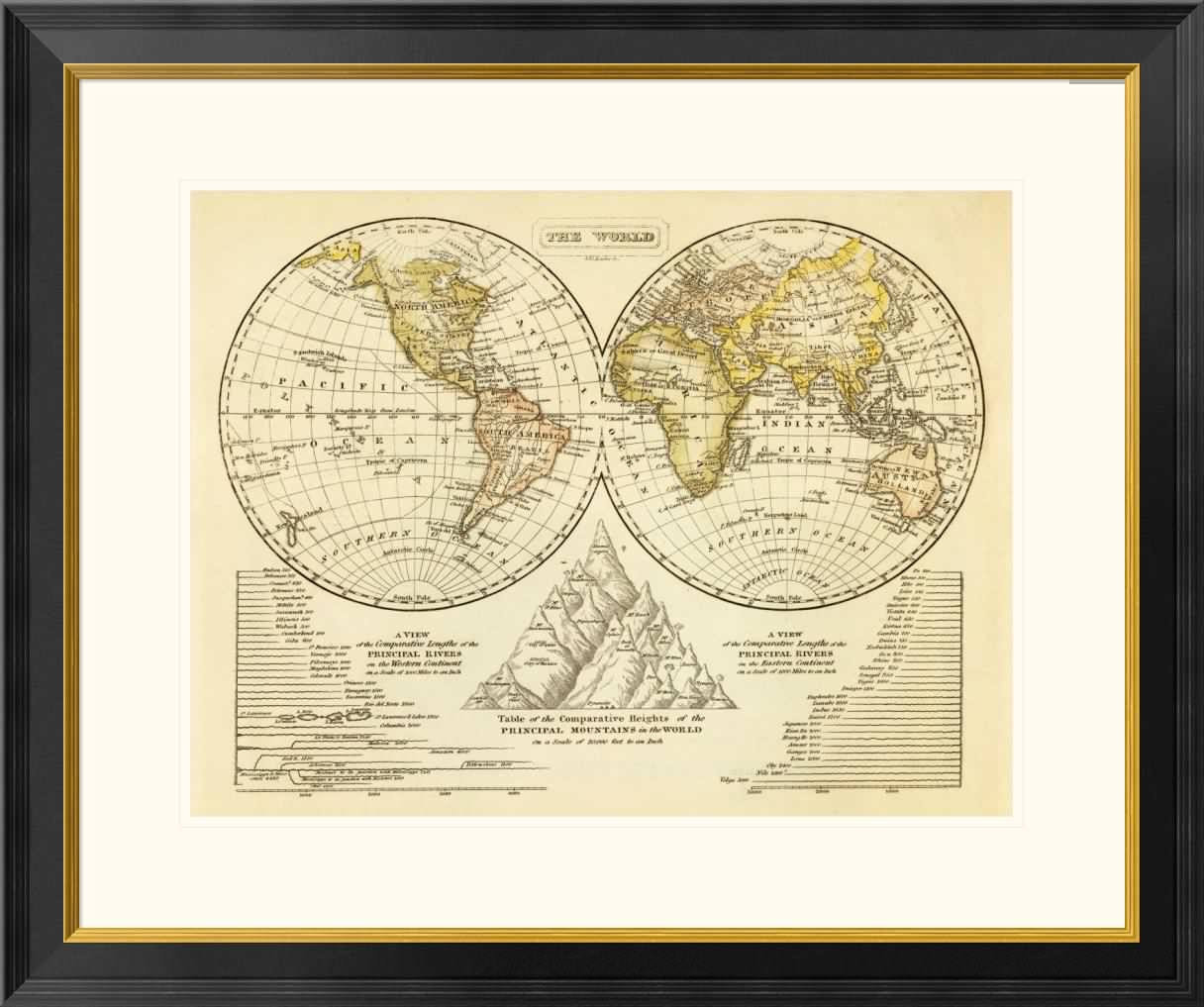 "The World, 1828" Framed Digital Print by Jedidiah Morse, 26"x22", 32 ...