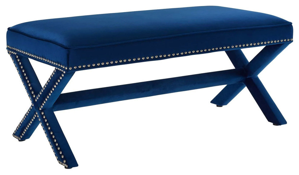 Rose Navy Performance Velvet Accent Bench - Contemporary - Upholstered ...