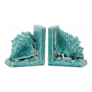 Ceramic Glossy Conch Seashell Bookend on Base, Assortment of Two ...