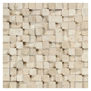 Ivory Travertine 3-D Mosaic, 1 X 1 Split-Faced, 10 sq.ft. - Traditional ...