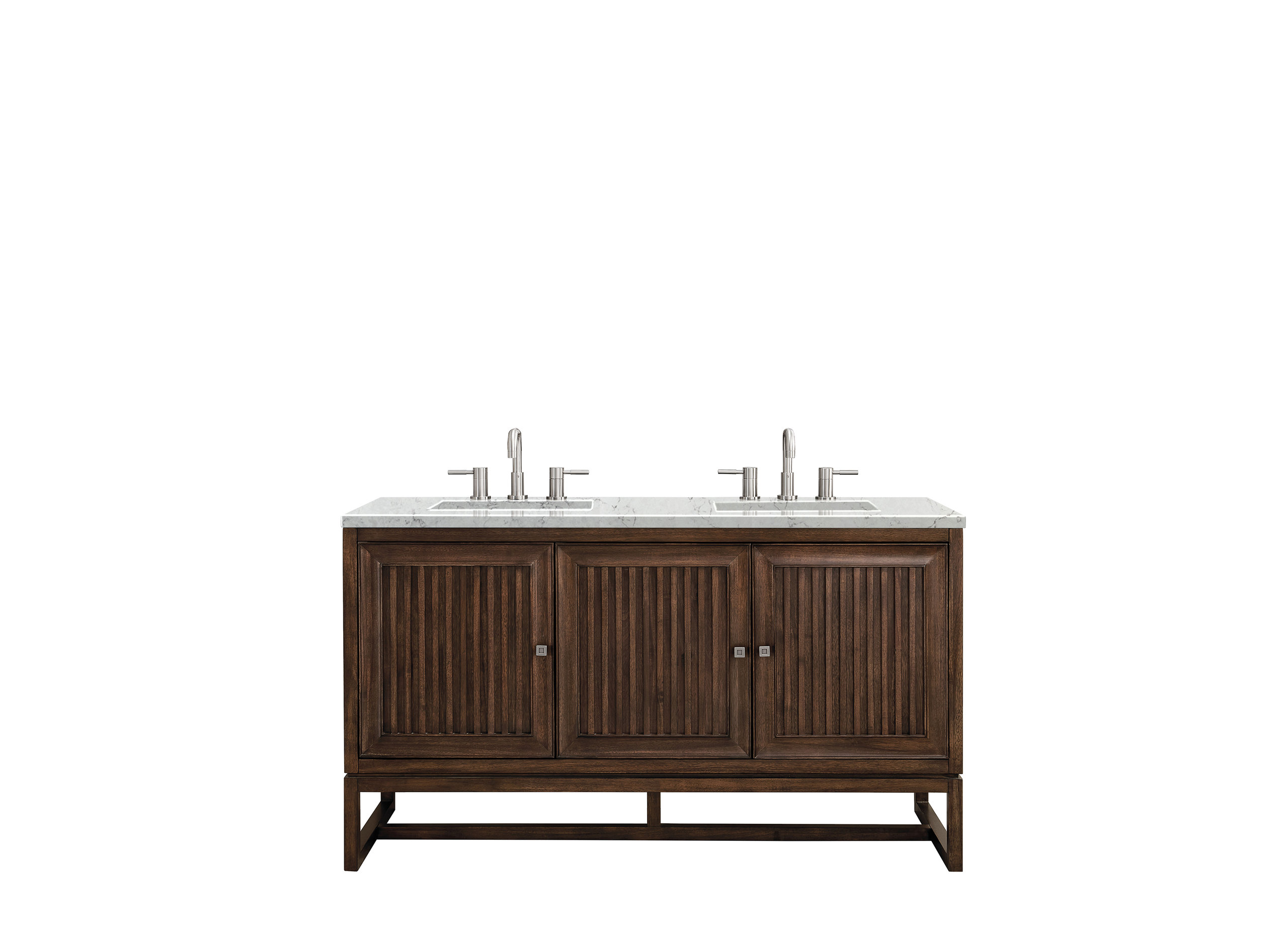 Athens 60" Double Vanity, Mid Century Acacia, Quartz Top - Transitional ...