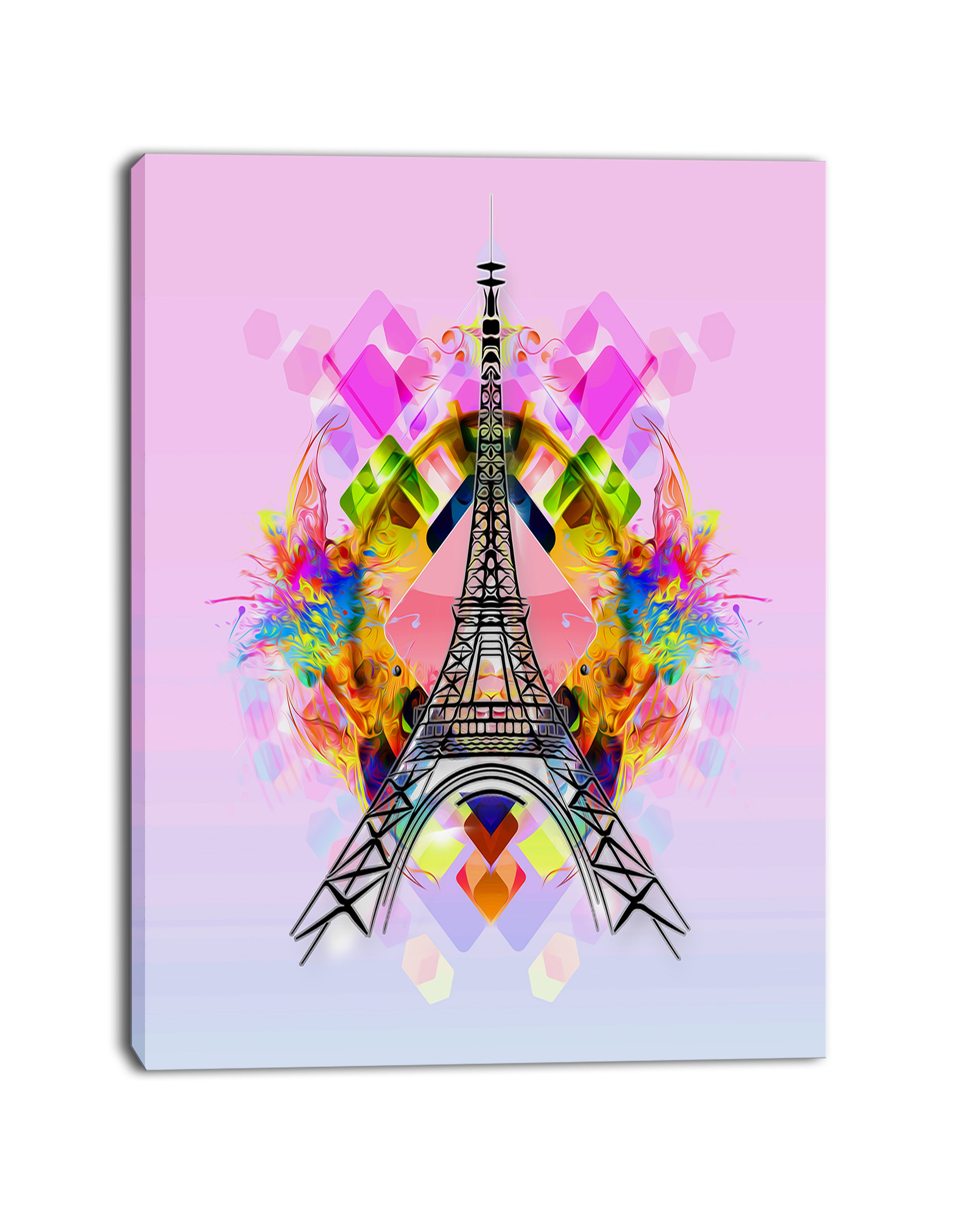 Bright Paris Eiffel TowerCartoon, Oversized Abstract Canvas Art, 30"x40 ...