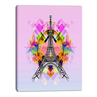 Bright Paris Eiffel TowerCartoon, Oversized Abstract Canvas Art, 30"x40 ...