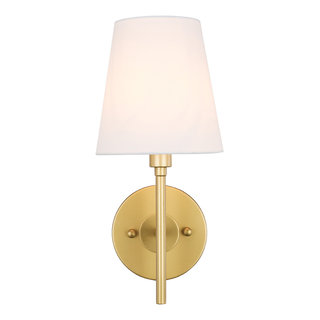 Cason 1 Light Wall Sconce in Brass Amd White Shade - Transitional ...