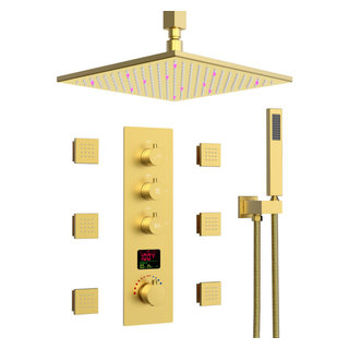 Digital Shower System LED 12" Rain Shower Head With 4-Way Faucet ...
