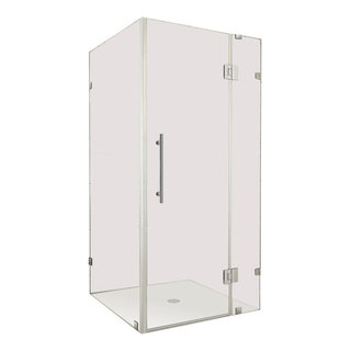 AvaluxGS Frameless Shower Enclosure With Shelves, Stainless Steel, 35 ...