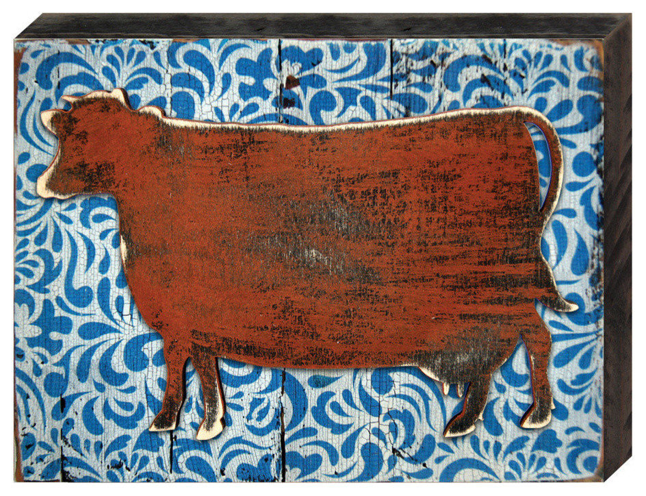 Cow Block, 12"x9" - Farmhouse - Outdoor Wall Art - by G. DeBrekht | Houzz