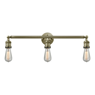 Bare Bulb 3-Light Bath Vanity-Light Antique Brass - Industrial ...