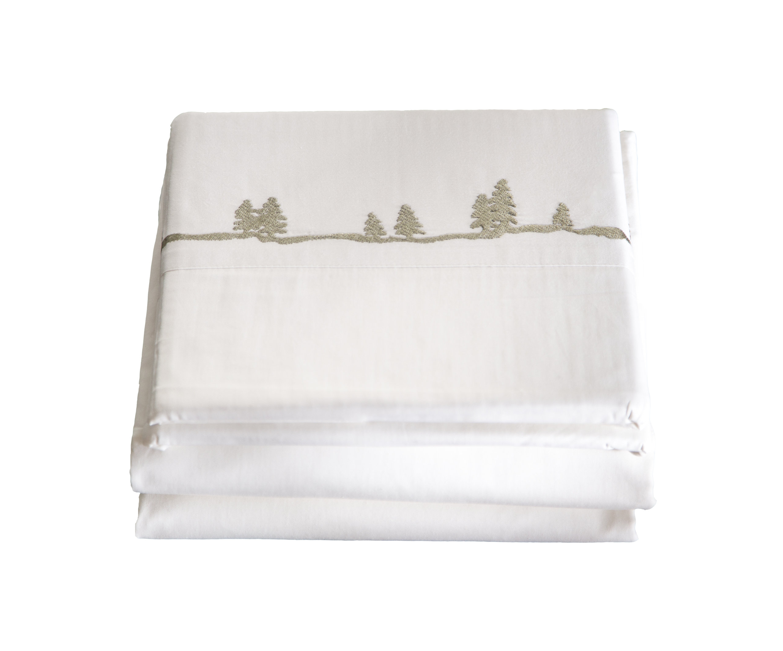 Embroidered Pine Trees Cotton Cabin Bed Sheets, Off White, Twin ...