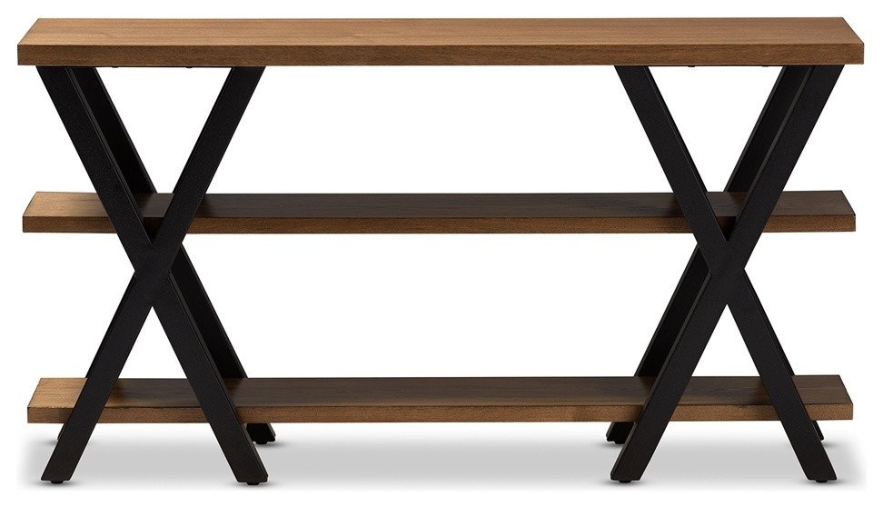 Vintage Rustic Industrial Style Wood Dark Bronze-Finished Metal Console ...