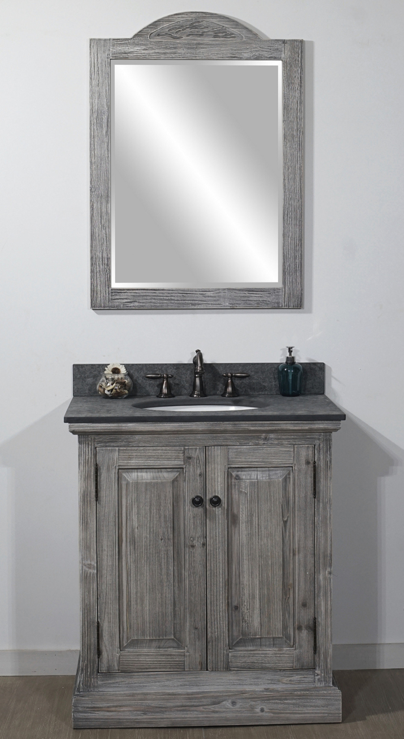 Rustic Sink Vanity In Grey Driftwood with Polished Texture Surface ...