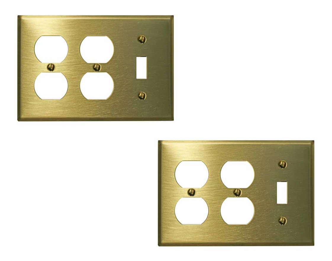 2 Switchplate Brushed Solid Brass Toggle Double Outlet | - Transitional ...