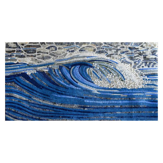 Detailed Wave Design Marble Mosaic, 61" x 31" - Beach Style - Tile ...