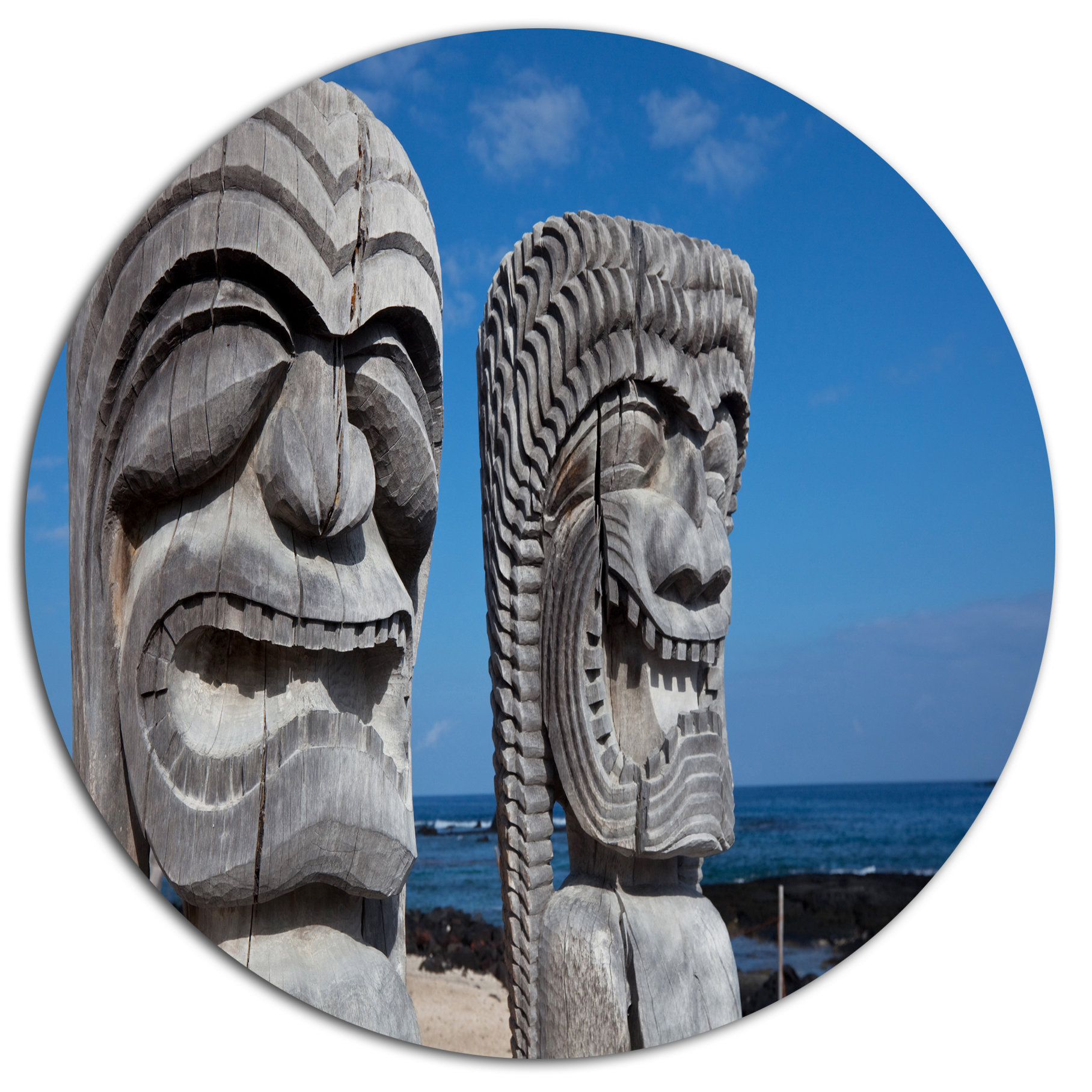 Hawaiian Tiki Gods, Landscape Disc Metal Wall Art, Disc of 36 inch ...