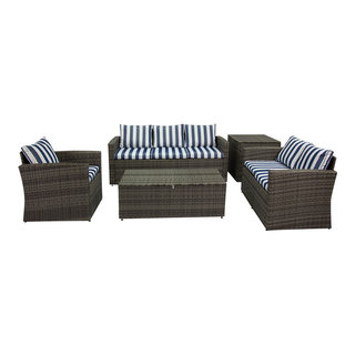 Rio 5 Piece Wicker Conversation Set With Storage - Tropical - Outdoor ...
