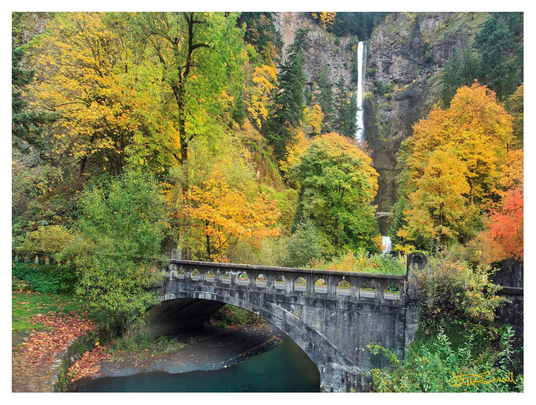 Steve Terrill Autumn At Multnomah Falls, Oregon Art Print, 9"x12 ...