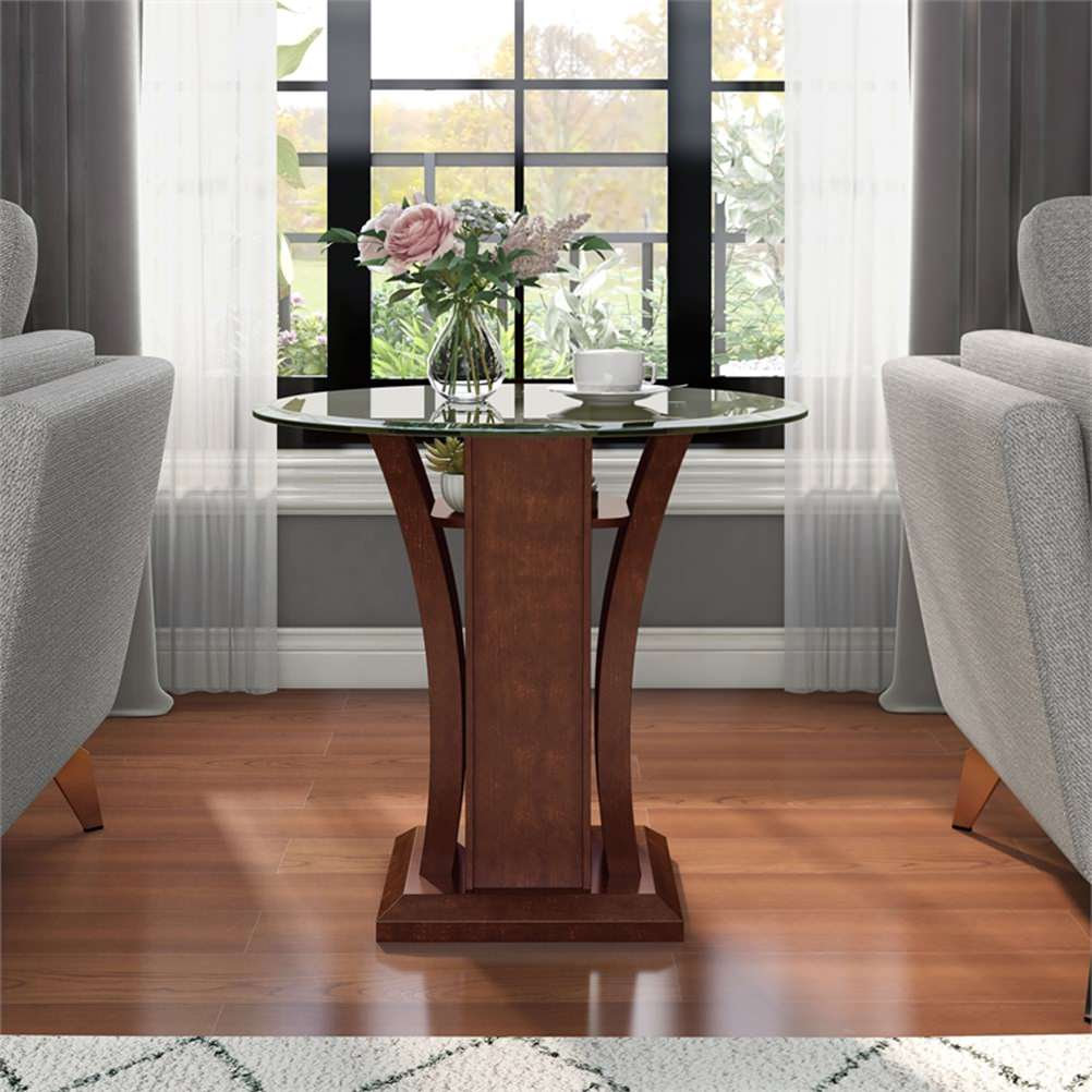 Furniture of America Lantler Round Glass Top End Table in Dark Cherry ...
