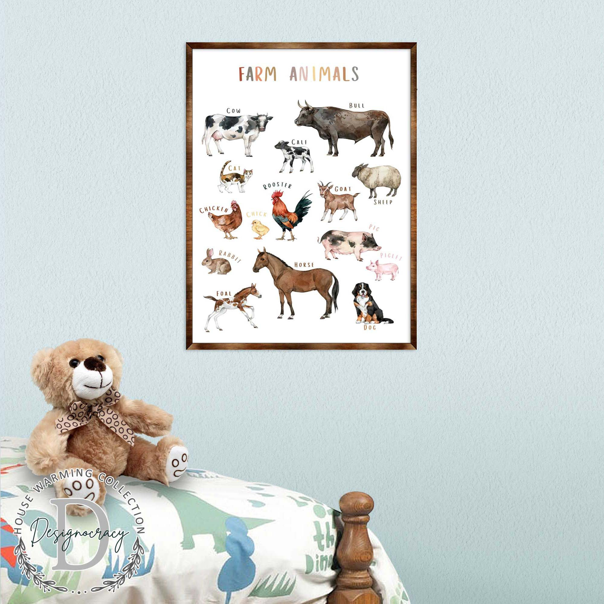Farm Animals Wooden Kids Room Decor Classroom Decor, Large 32"x24 ...