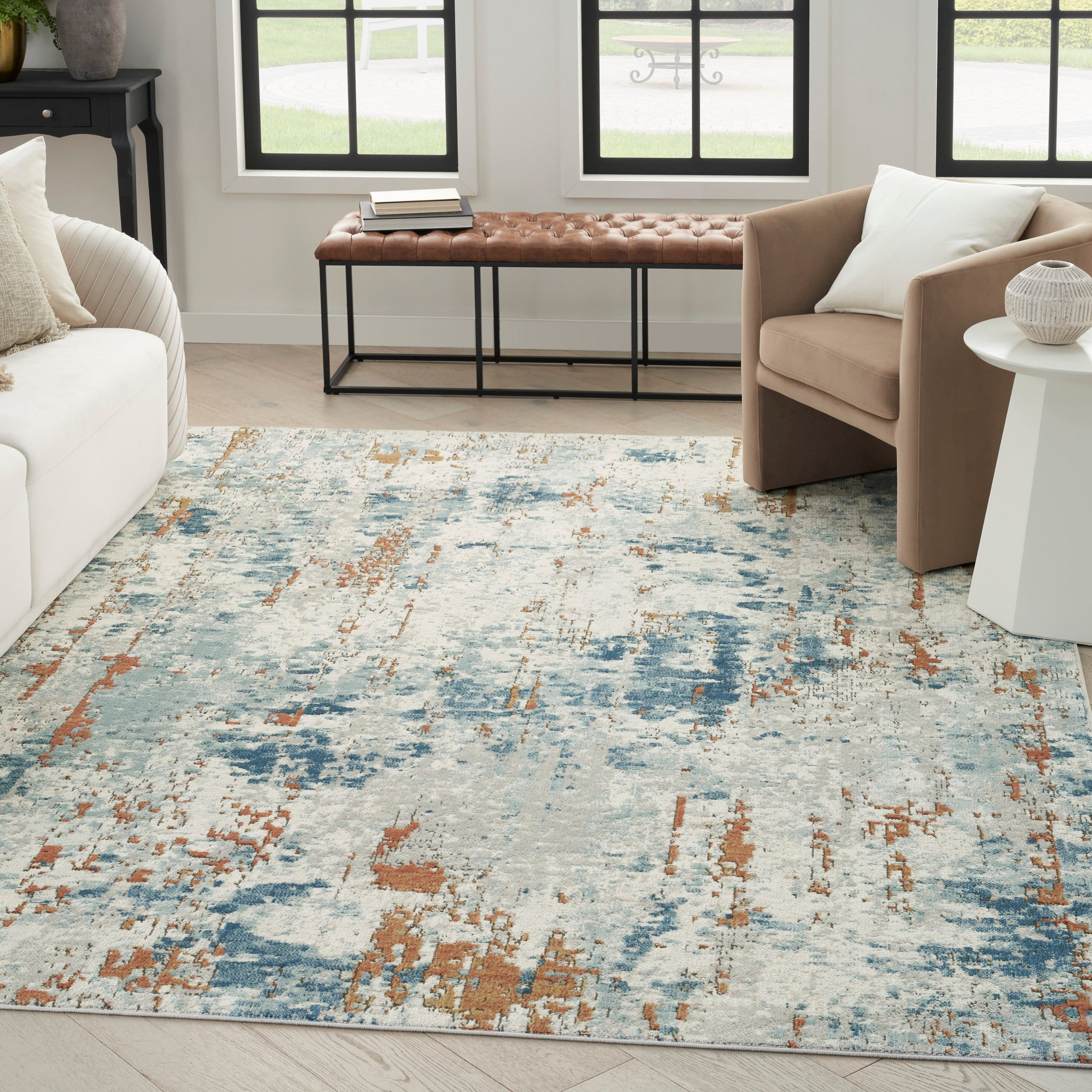 Nourison Quarry Qua01 Organic / Abstract Rug, Beige Blue Rust, 7'10"x9 ...