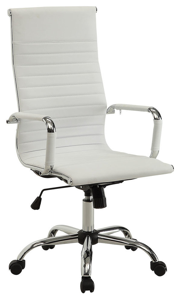 Leatherette Upholstered Metal Office Chair with High Back, White ...
