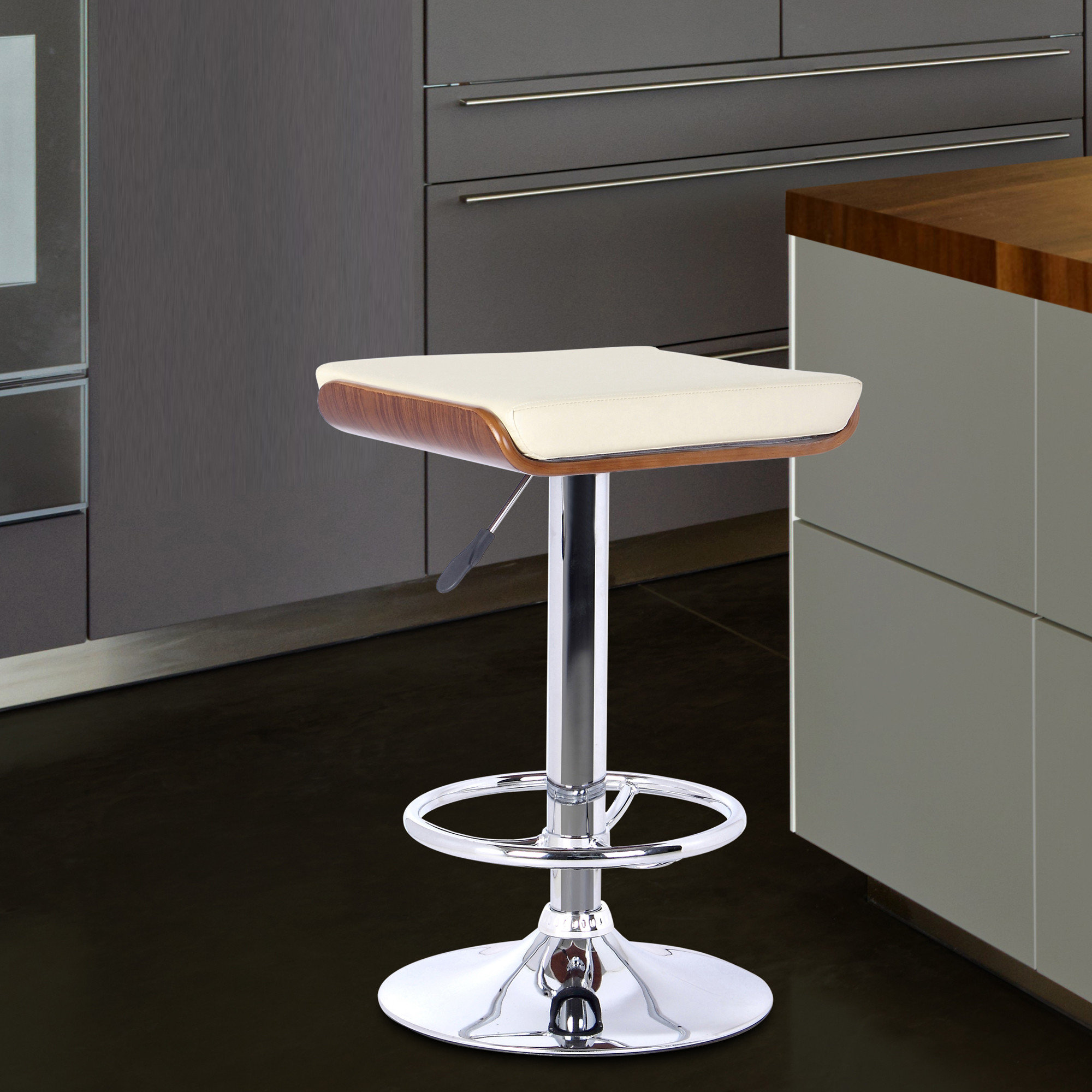 26" Cream Faux Leather Chrome Finished Bar Stool - Contemporary - Bar ...