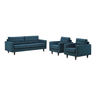 Melanie Azure Sofa and Armchairs Set of 3 - Midcentury - Living Room ...