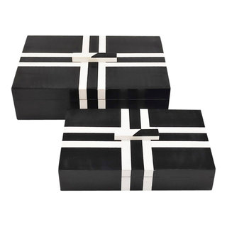 Resin, 2-Piece Set 10" and 12" Cross Boxes, Black/White, 12x8x4 ...
