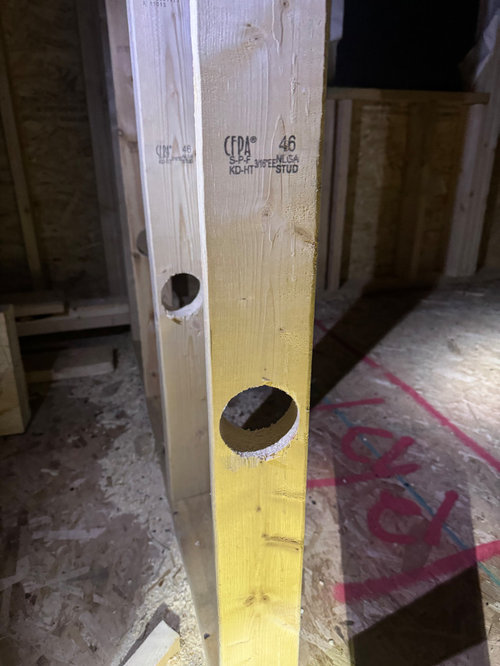 Is this Normal, Large holes in studs for plumbing.