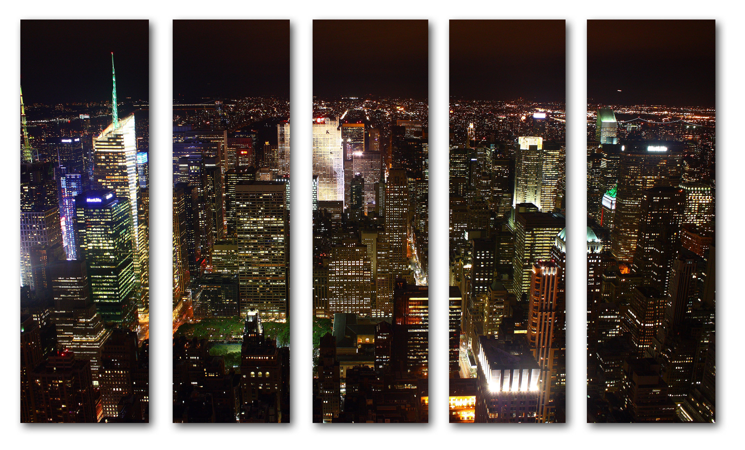 New York City Skyline At Night Canvas Print, 5 Panel Split Wall Art ...
