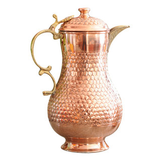 BeldiNest Hand Chiseled Round Copper Pitcher - Traditional - Pitchers ...