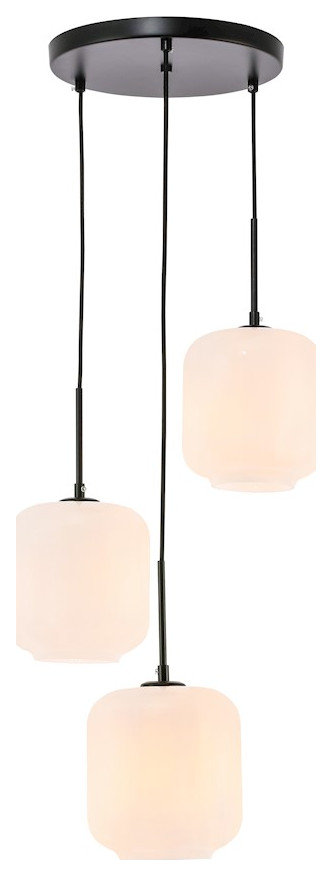 Living District Collier 3 Light Pendant, Black/Frosted White Glass ...