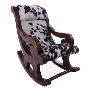 Hair-On Cowhide Wooden Handcrafted Rocking Chair RC115-FC, 24" W x 48 ...