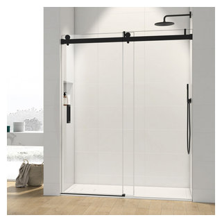 72 in. W x 76 in. H Single Sliding Frameless Shower Door With Buffer ...