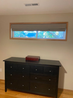 Window Treatments for High, Short Corner Windows in Bedroom