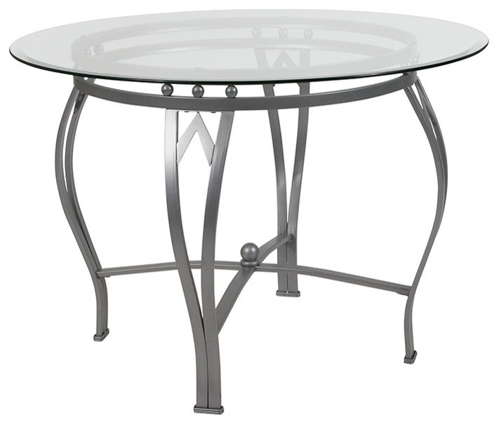 Syracuse 42'' Round Glass Dining Table with Silver Metal Frame, 42"Wx42 ...