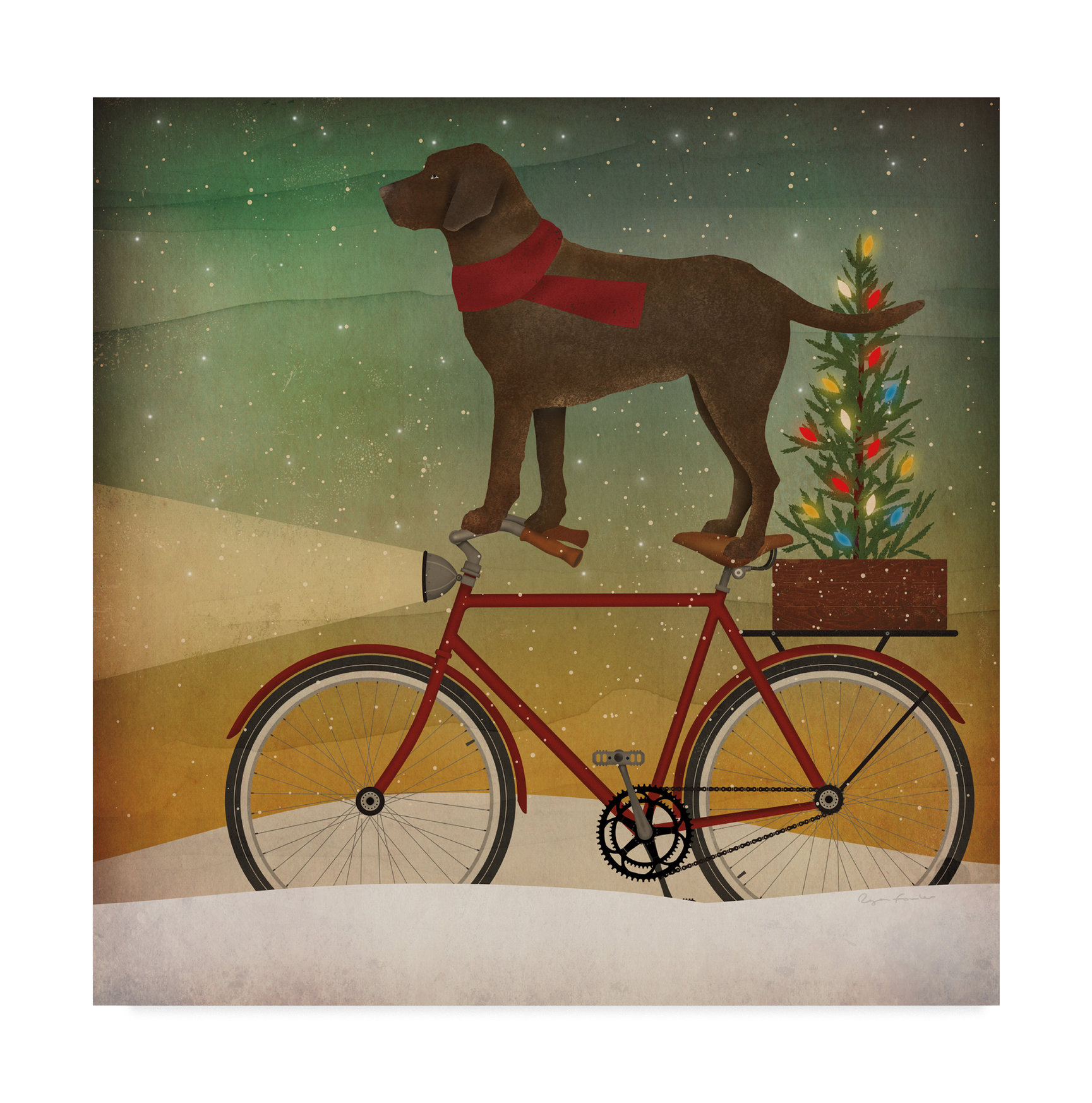 Ryan Fowler 'Brown Lab On Bike Christmas' Canvas Art, 24"x24" - Contemporary - Prints And ...