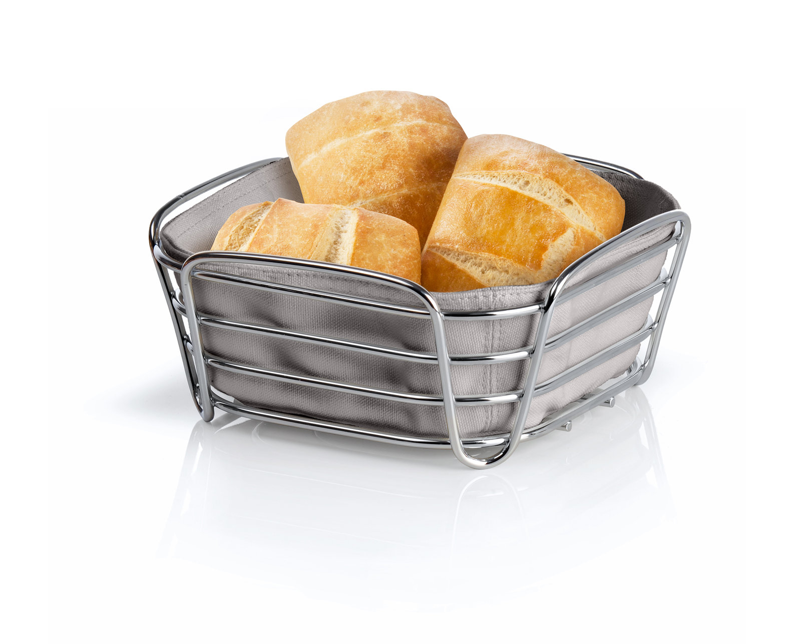 Blomus Delara Bread Basket, Small Taupe, Chrome Plated Steel Wire, Cotton, Small - Contemporary ...