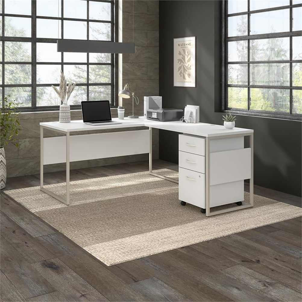 Hybrid 60W L Shaped Table Desk with Drawers in White - Engineered Wood ...
